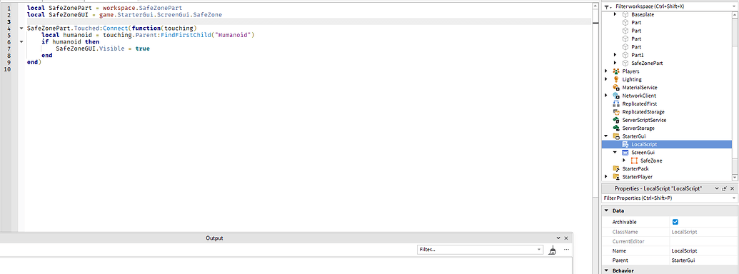 When Touching Safe Zone GUI Not Popping Up Scripting Support
