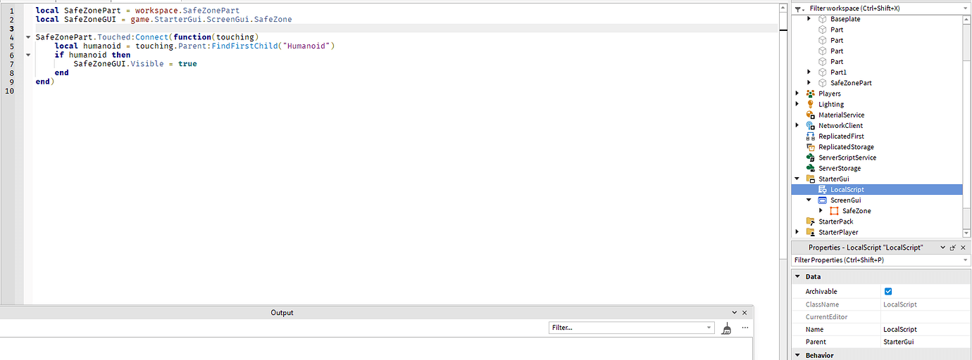 When Touching Safe Zone GUI Not Popping Up Scripting Support