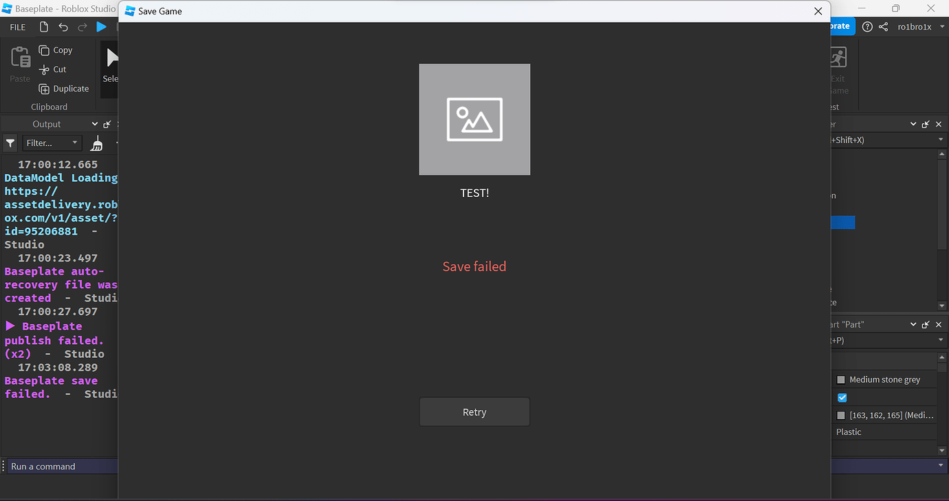I Can T Save My Game In Roblox Studio Platform Usage Support