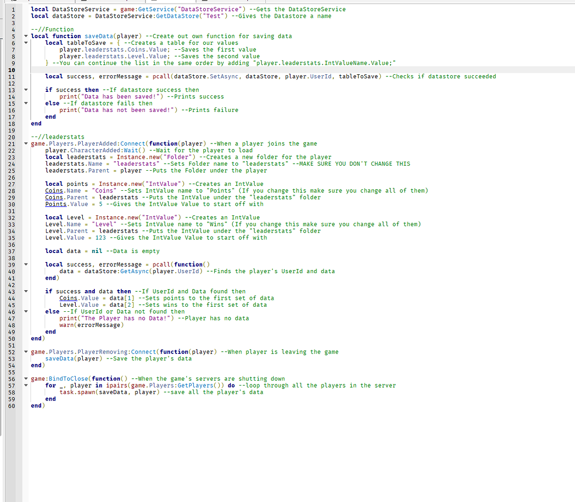 Data Store For Leaderstats Not Working Scripting Support Developer