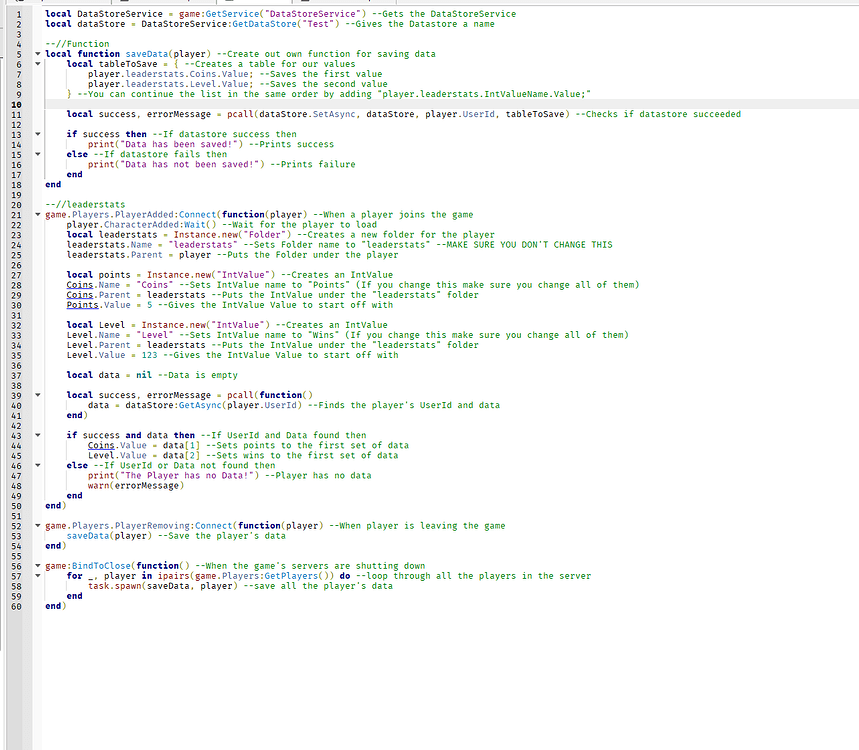 Data Store For Leaderstats Not Working Scripting Support Developer