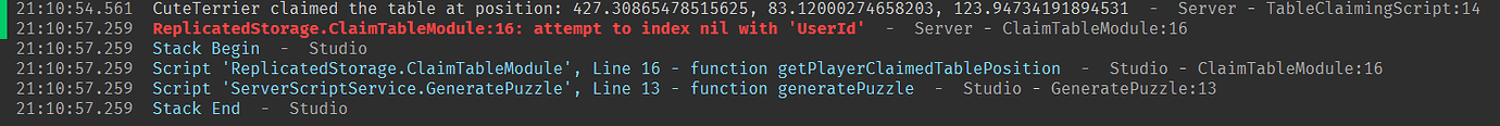 Attempt To Index Nil With UserId Scripting Support Developer