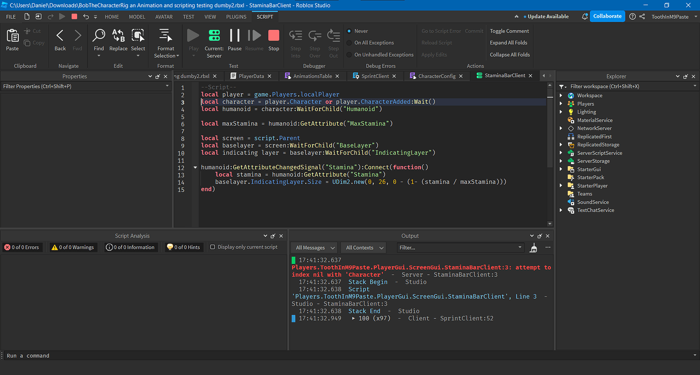 Index Nil With Character Using A Custom Character Rig Sprint Gui