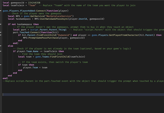 Implementing Dynamic Team Switching With Gamepass Purchase Scripting