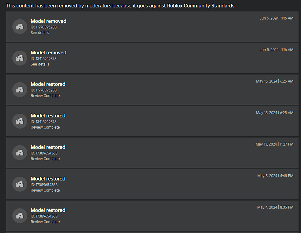 Model Detecting And Appeal System Other Bugs Developer Forum Roblox