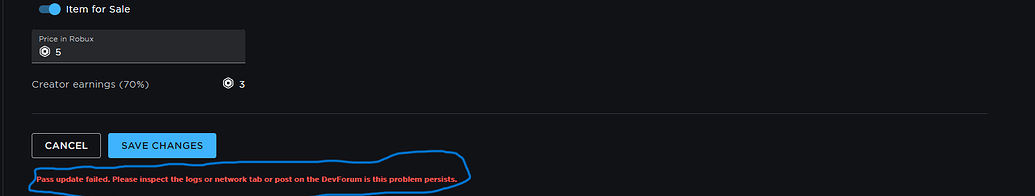 Constant Error Message Each Time Trying To Update Gamepass Price