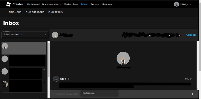 Bad Request Error Is Encountered In Some Dialogs Talent Hub Bugs