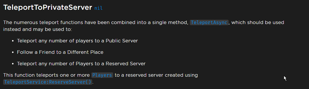 TeleportAsync And TeleportToPrivateServer Both Works For Reserved
