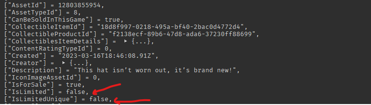 GetProductInfo Bug On Limited Items Scripting Support Developer