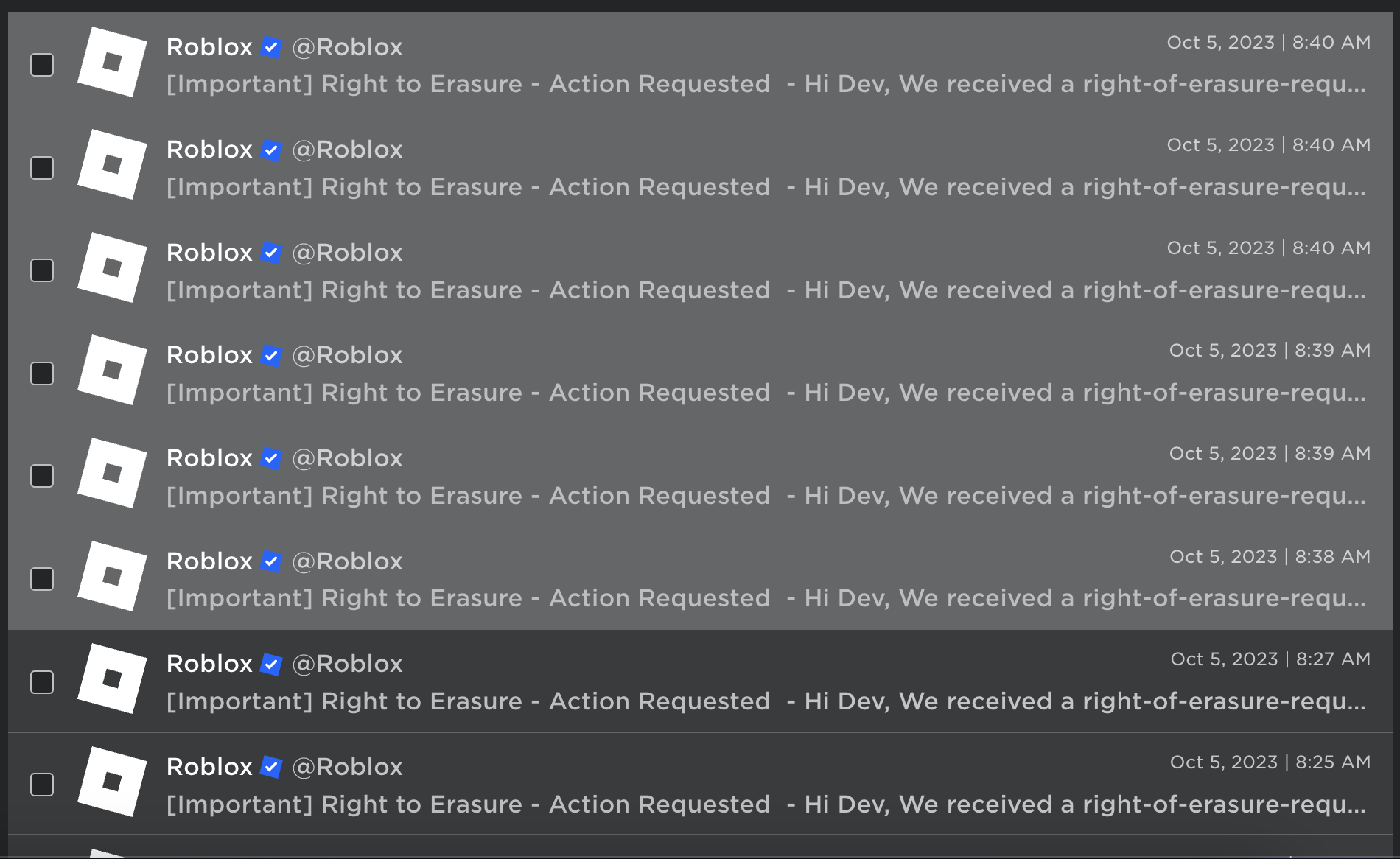 Several Right To Erasure Requests For Same Game Userid Platform