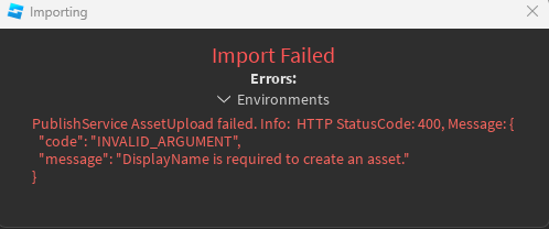 Trying To Import And Getting Error StatusCode 400 Platform