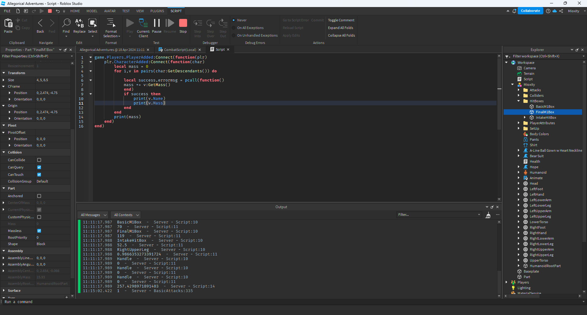 Massless Objects Have Mass Scripting Support Developer Forum Roblox