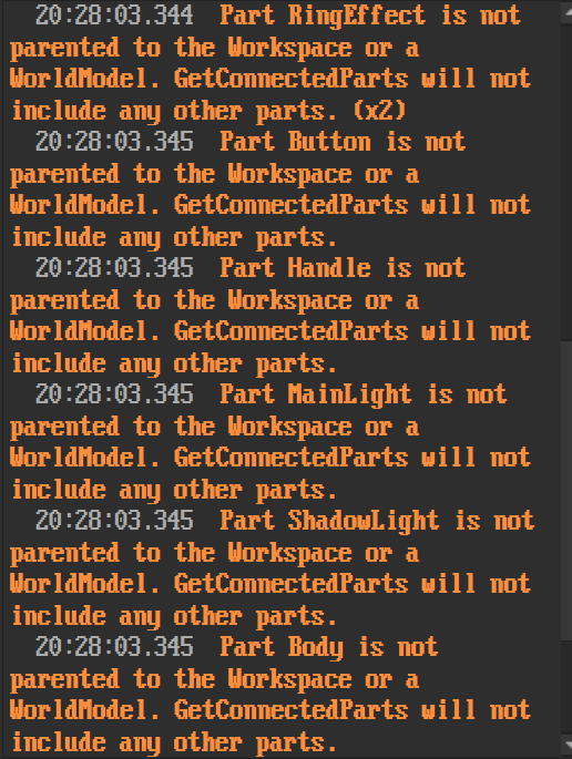 GetConnectedParts Output Spam QPerfectionWelded Tools In Player