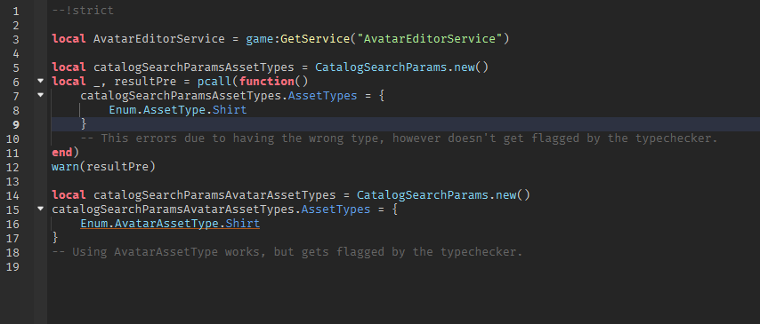 Luau Type For CatalogSearchParms AssetTypes Is Wrong When Typechecking