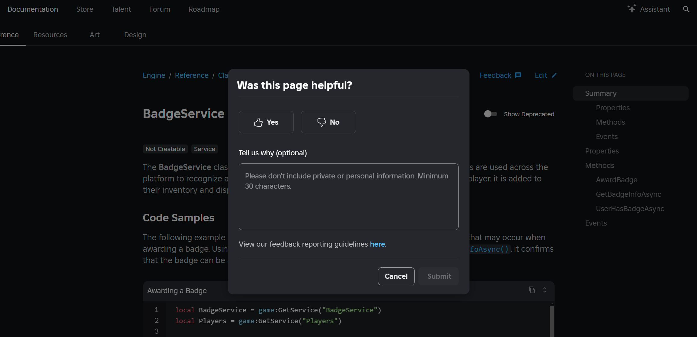 Feedback Option Missing On Roblox Creator Documentation Pages Creator
