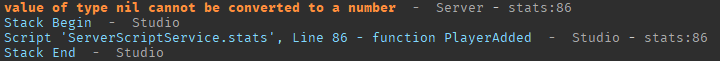Value Of Type Nil Cannot Be Converted To A Number Scripting Support