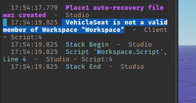 Help VehicleSeat Is Not A Valid Member Of Workspace Workspace