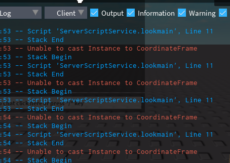 Console Getting Flooded With Unable To Cast Instance To Cframe