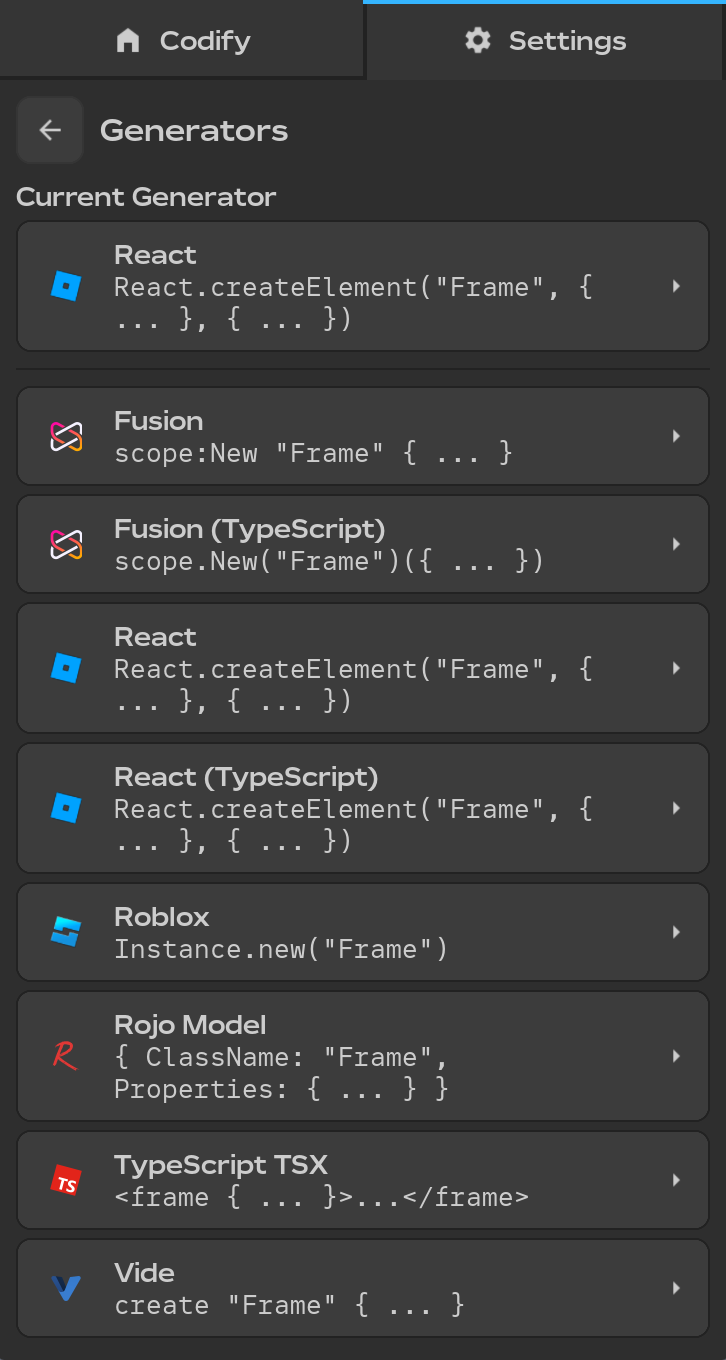 Codify Convert Anything To Luau TypeScript Vide Fusion React