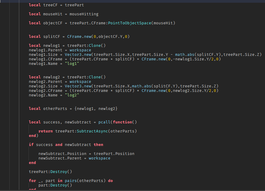 Splitting A Part Into Two For Tree Cutting Scripting Support