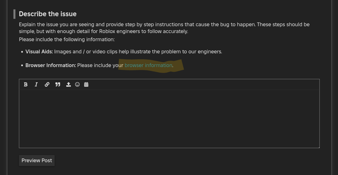 Bug Report Wizard Directs Users To Find Instructions At A Non Existent
