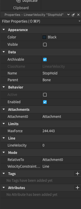LinearVelocity ForceLimitMode Does Not Show In Studio Studio Bugs