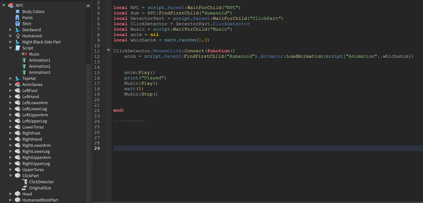 NPC to play random anim on click - Scripting Support - Developer Forum | Roblox
