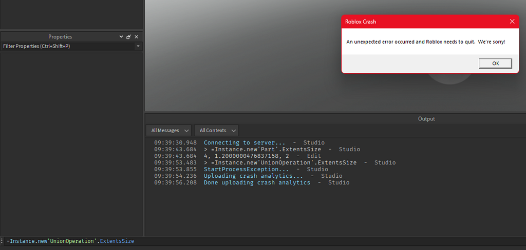 Accessing PartOperation.ExtentsSize Crashes - Engine Bugs - Developer Forum | Roblox