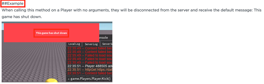 Player:Kick() documentation is considerably outdated - Documentation Issues - Developer Forum ...