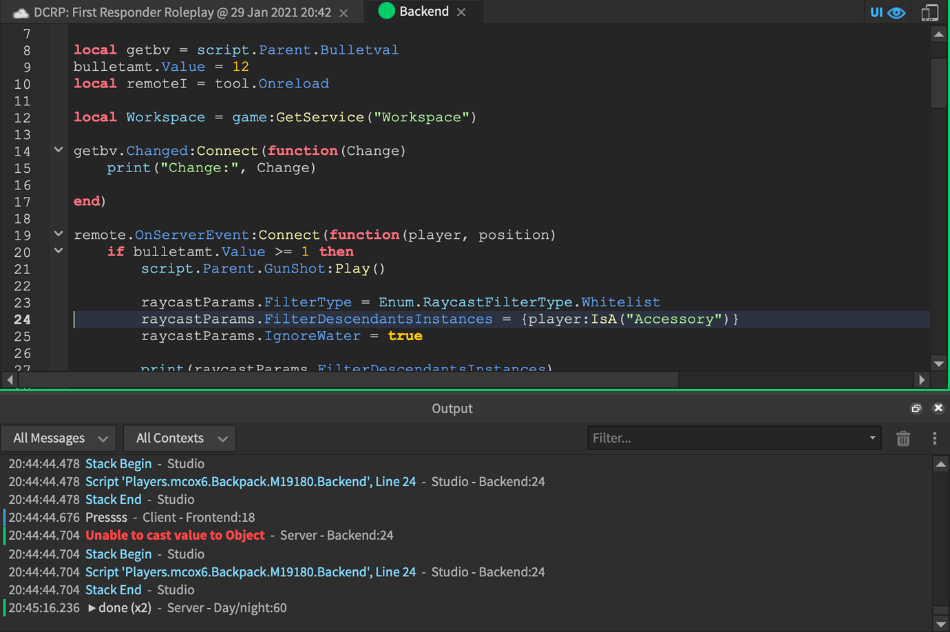 Unable to cast value to object (IsA error) - Scripting Support - Developer Forum | Roblox
