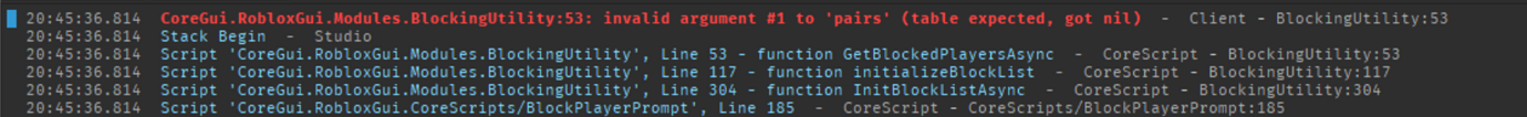 Bug Report BlockingUtility Error - Scripting Support - Developer Forum | Roblox