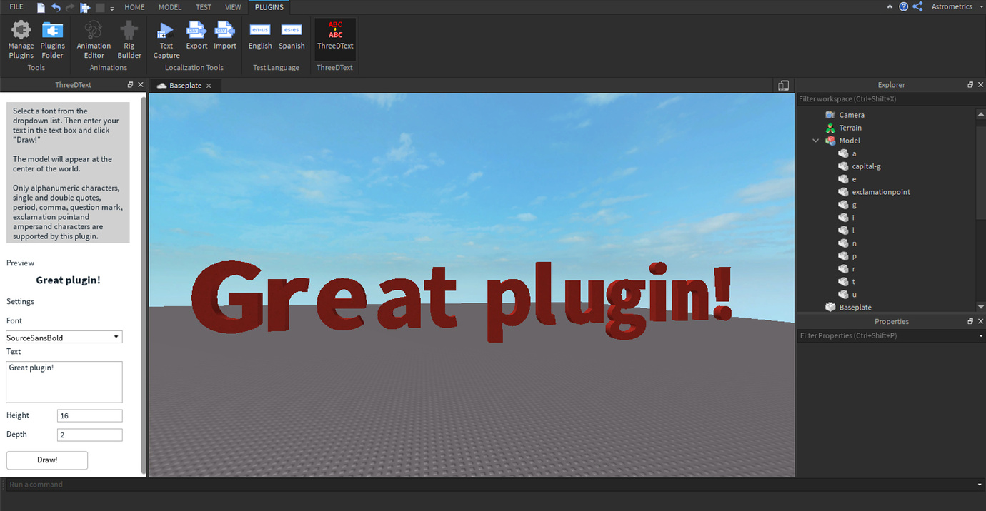 ThreeDText Plugin: Generate 3D text quickly! - Community Resources ...