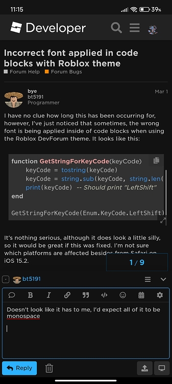 Incorrect font applied in code blocks with Roblox theme - Forum Bugs ...