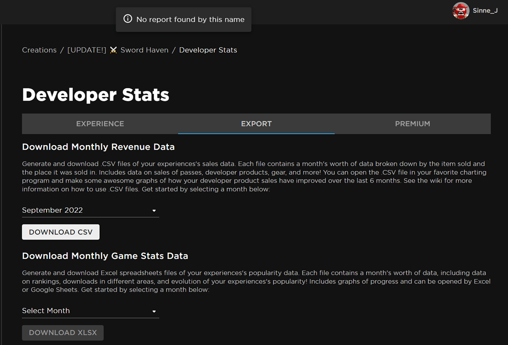 Unable to download monthly revenue data - Website Bugs - Developer ...