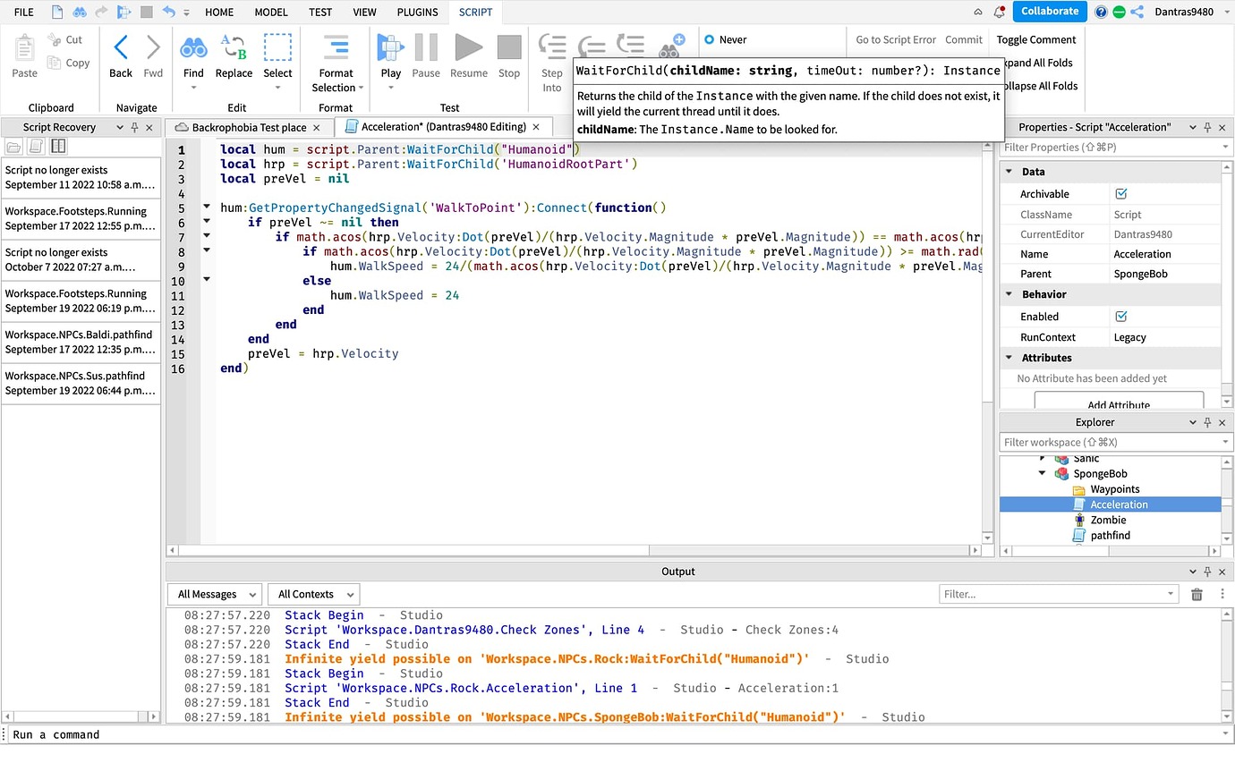 Infinity yield occurs on a npc acceleration path find - Scripting Support - Developer Forum | Roblox