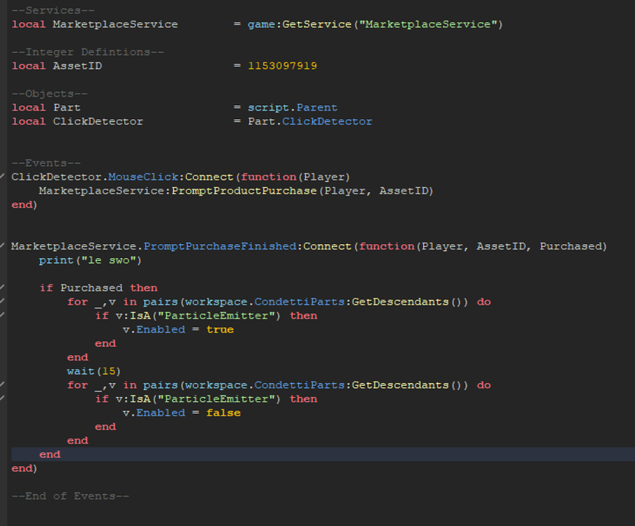 Confetti Cannon Dev Product Script Not Working - Scripting Support - Developer Forum | Roblox