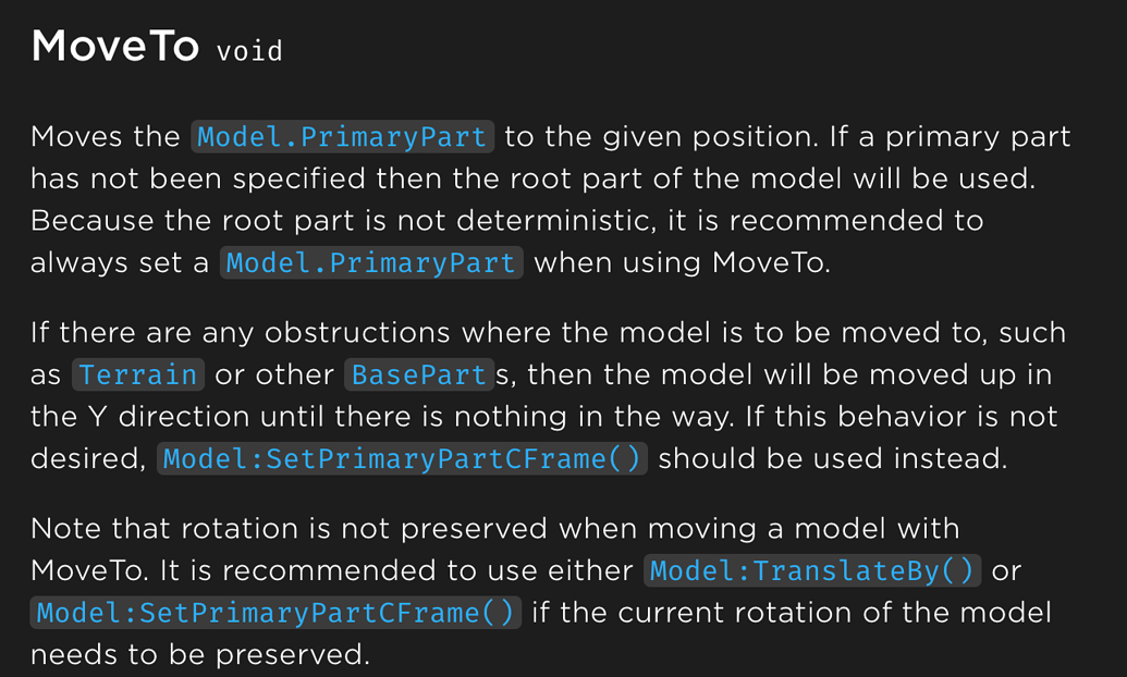 :MoveTo() sending models to incorrect position - Scripting Support - Developer Forum | Roblox