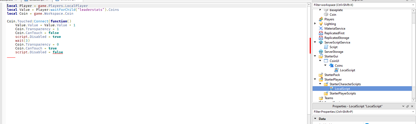 Have a script where adds +1 to gui when touching coin. After touching it once though i need it ...