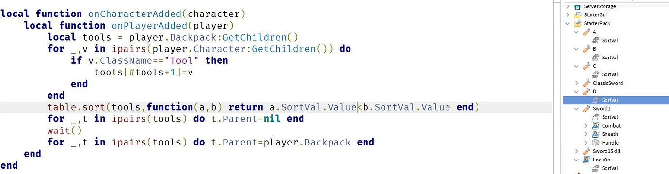 How can I sort the players backpack by value without making a custom ...