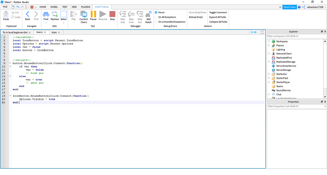 GUI MouseButton1Click menu Visible/not Visible - Scripting Support ...