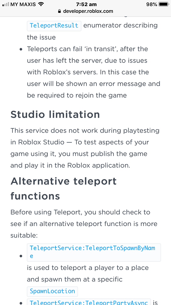 Game teleporters not working - Scripting Support - Developer Forum | Roblox