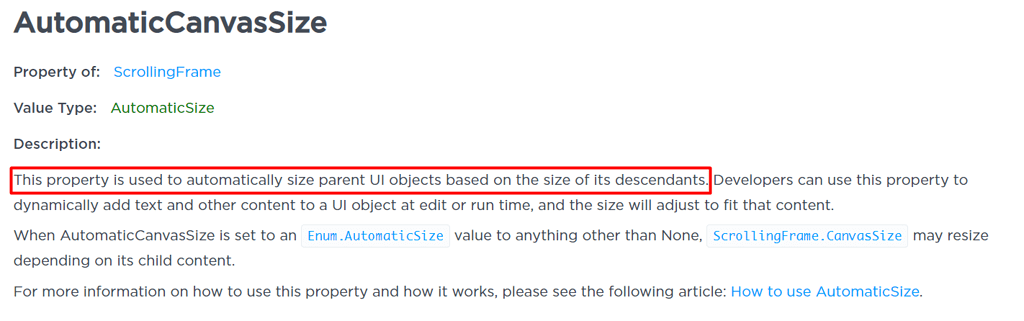 Why is AutomaticCanvas not doing it's job? - Scripting Support - Developer Forum | Roblox