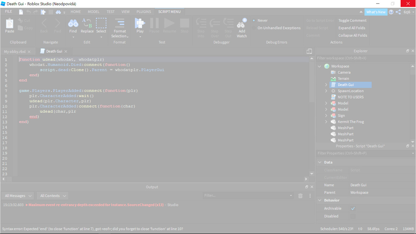 Issues with studio, script editing results in an endless loop - Scripting Support - Developer ...