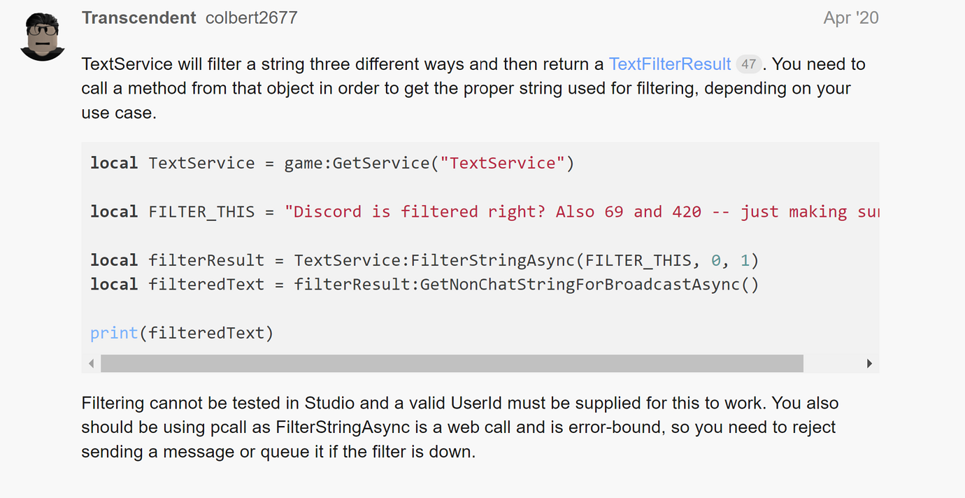 TextBox Filtering - Scripting Support - Developer Forum | Roblox