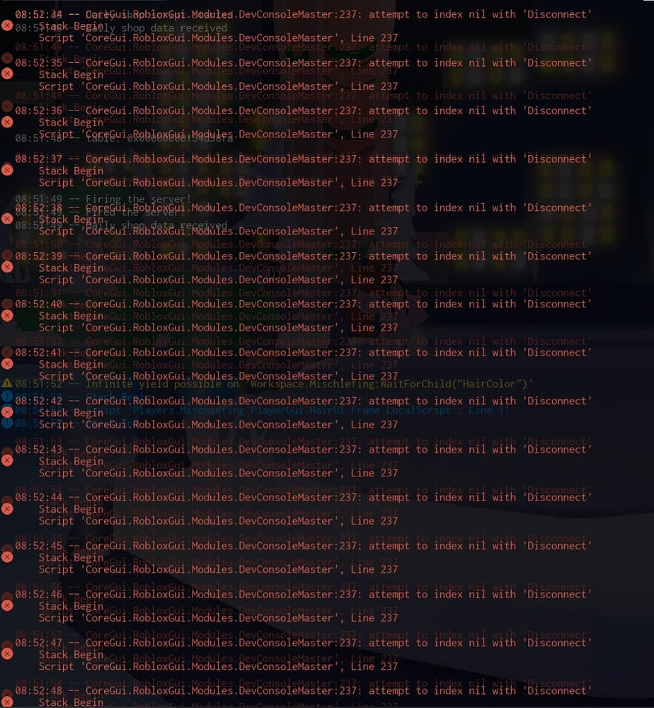 DevConsoleMaster errors by attempting to Disconnect a nil value ...
