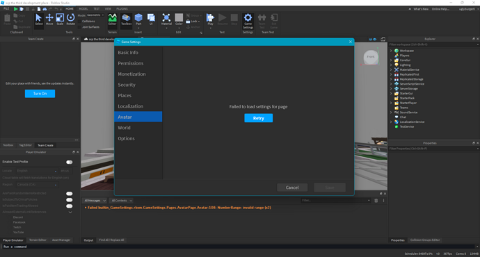 Game Settings > Avatar > Failed To Load Settings For Page? - Scripting ...
