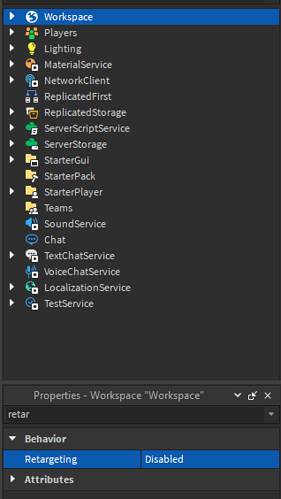 Workspace's retargeting property keeps switching back to default when a ...