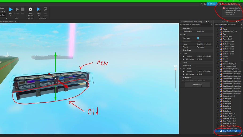 Studio loses connection with server when inserting certain objects from file/other world ...