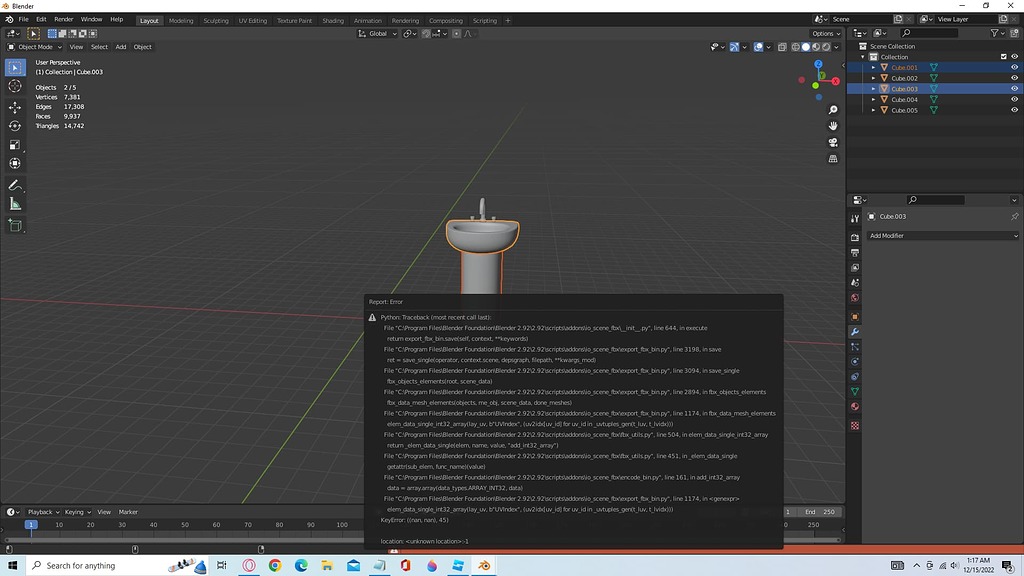 These specific meshes are making blender error when exporting? - Game ...