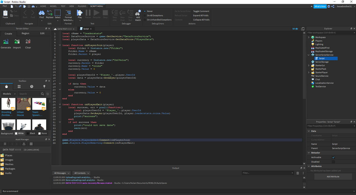 Why isn't my player data save working? - Scripting Support - Developer Forum | Roblox